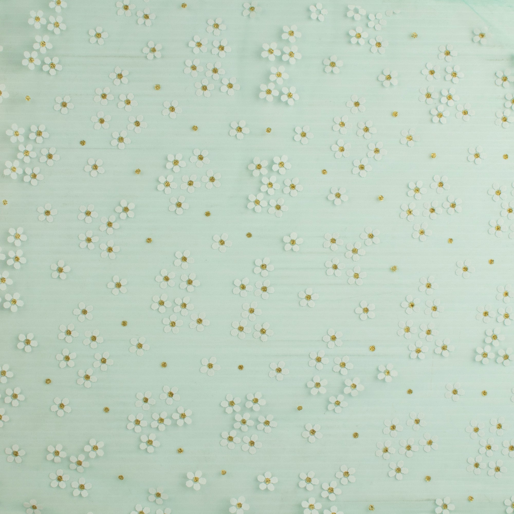 Mesh with daisy lacquer print - WHIMSICAL - 006 - Aqua – Fabricville
