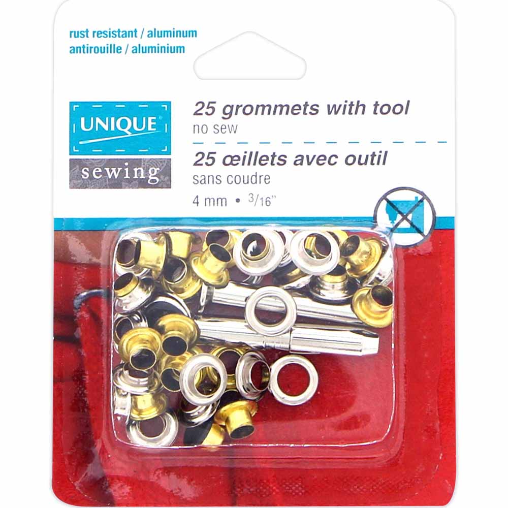 UNIQUE SEWING 2 Part No-Sew Eyelets with Tool - 4mm (⅛") - Black - 25 ...