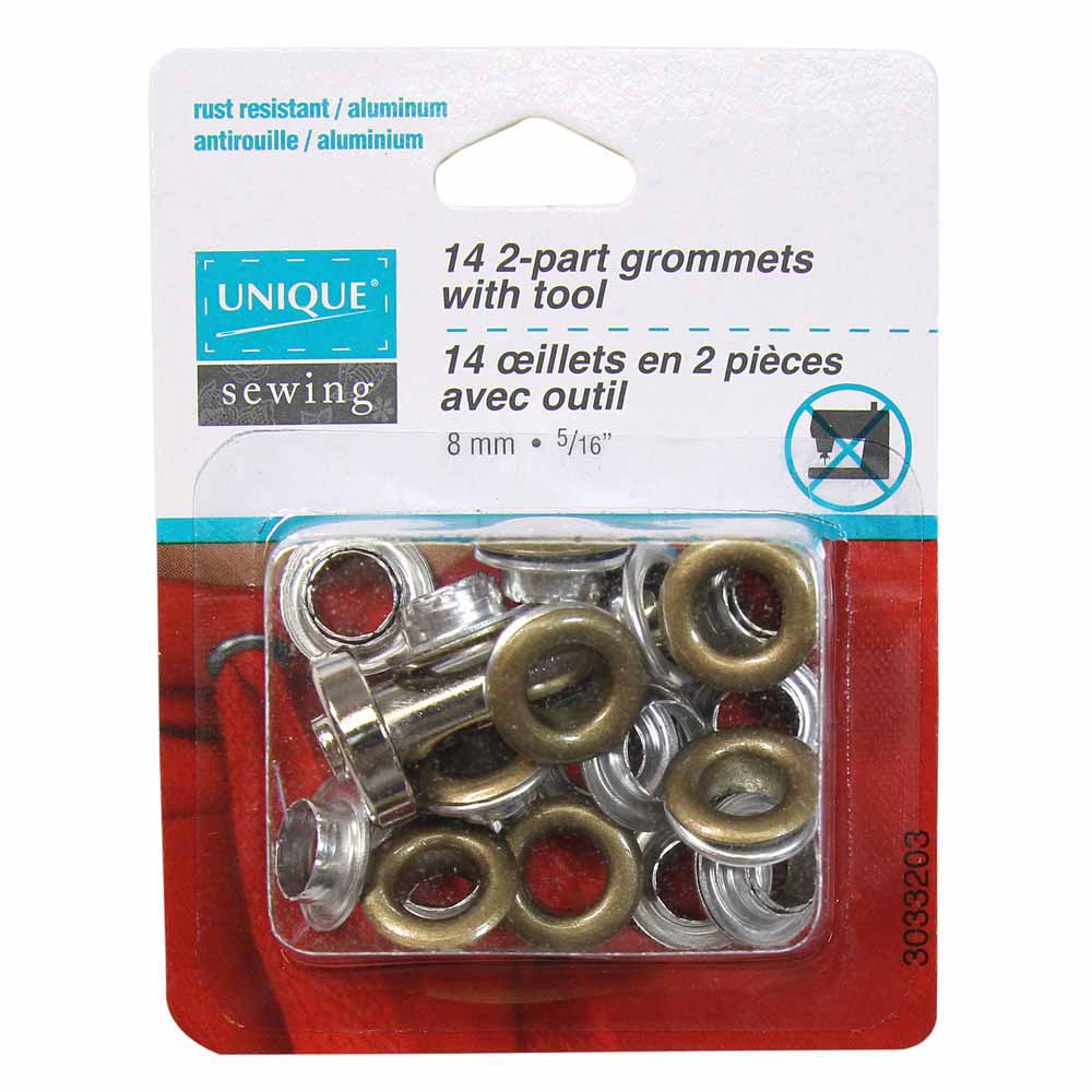 UNIQUE SEWING 2-Part Grommets with Tool - 8mm (5/16") - Antique Gold ...