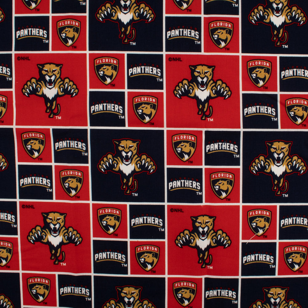 NHL cotton print - Florida Panthers - Squares - Red – Fabricville